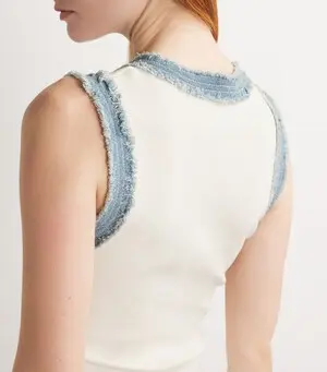 sandro denim trim dress  Sandro Alecia Knit & Denim Midi Dress , Featuring a softly ribbed  texture, delicate contrast denim trim, and a flattering feminine  silhouette, this piece is the perfect blend of sophistication and
