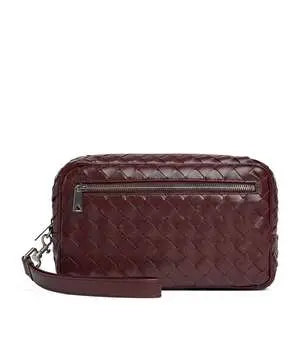 Bottega Veneta Leather Intrecciato Pouch - Brown