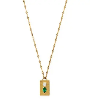 AZLEE Duet Diamond And Emerald Necklace - Gold