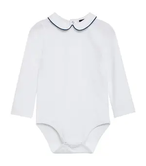 Trotters Piped-collar Milo Bodysuit - White