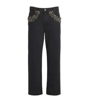 FRAME Organic Beaded Straight-leg Jeans