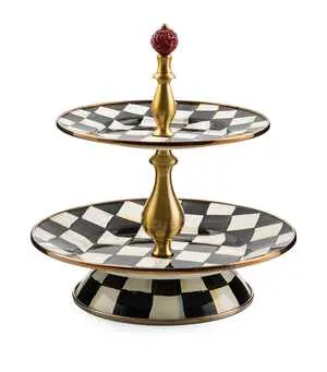 MACKENZIE-CHILDS Enamel Courtly Check 2-tier Cake Stand - Black
