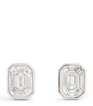 Shay Gold And Diamond Illusion Stud Earrings - White