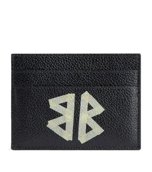 Balenciaga Leather Tape Logo Card Holder - Black