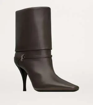 Saint Laurent Leather Vicky Ankle Boots 90 - Brown