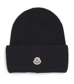 Moncler Virgin Wool Ribbed Beanie Black