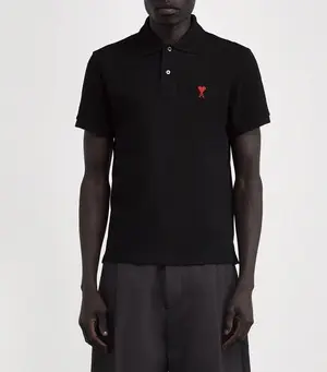 AMI Paris Organic Cotton De Coeur Polo Shirt - Black