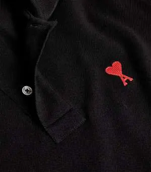 AMI Paris Organic Cotton De Coeur Polo Shirt - Black
