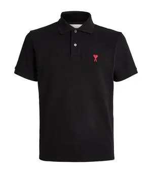 AMI Paris Organic Cotton De Coeur Polo Shirt - Black