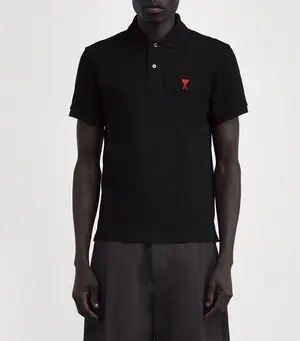 AMI Paris Organic Cotton De Coeur Polo Shirt - Black