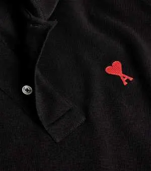 AMI Paris Organic Cotton De Coeur Polo Shirt - Black