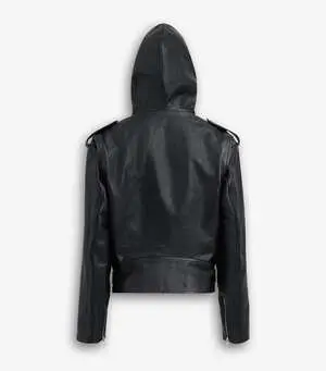 Alaïa Leather Hooded Biker Jacket - Black