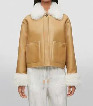 Loewe Shearling-trim Leather Jacket - White