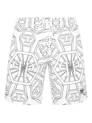 Philipp Plein Monogram Swim Shorts - White