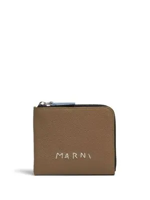 Marni Embroidered-logo Leather Wallet - Brown