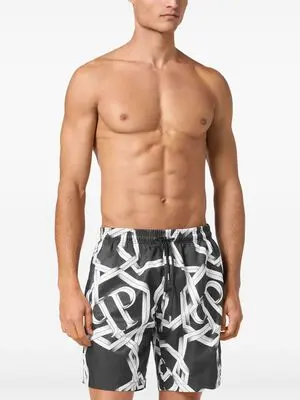 Philipp Plein Printed Swim Shorts - Black