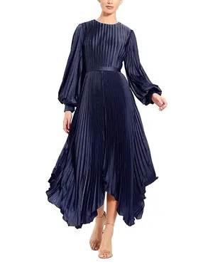 Mac Duggal Pleated Handkerchief Hem Dress - Midnight