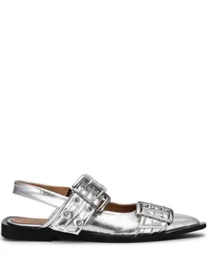 GANNI Metallic Buckle Ballerinas - Silver