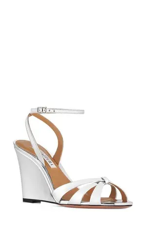 AQUAZZURA Tati Metallic Wedge Sandal - Silver