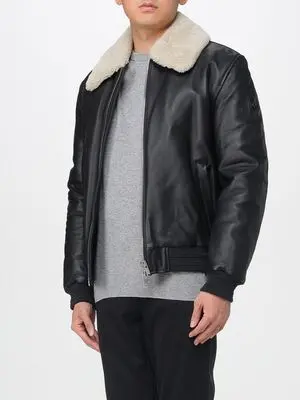 Moose Knuckles Leather Bomber Jacket With Fur Collar