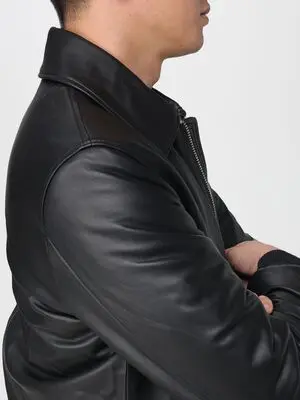 Moose Knuckles Leather Bomber Jacket With Fur Collar