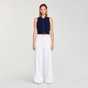 Sandro Topstitched Wide-leg Jeans