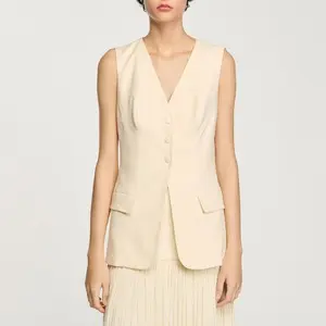 Sandro Sleeveless Linen Jacket - Ecru