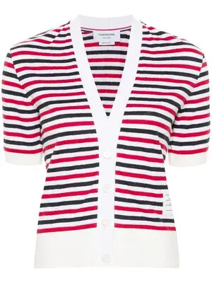 Thom Browne Striped Linen Cardigan - White