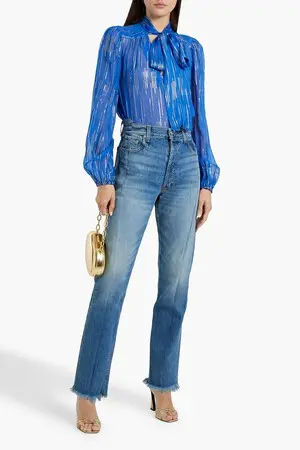 Rixo Moss Metallic Jacquard Blouse