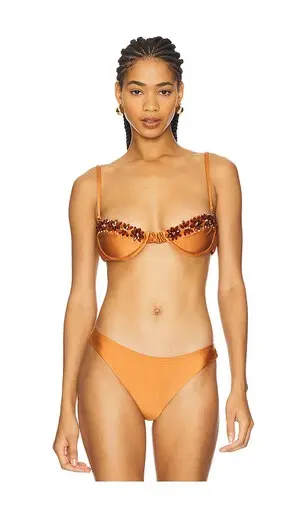 PatBO Jersey Sands Beaded Bikini Top - Brown
