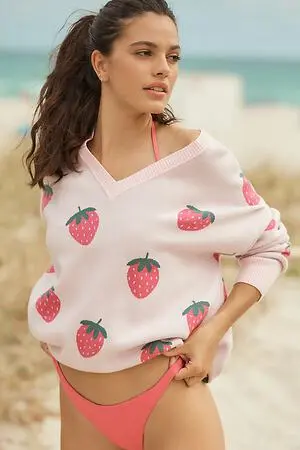 Beach Riot Joey Strawberry Oversized V-neck Sweater