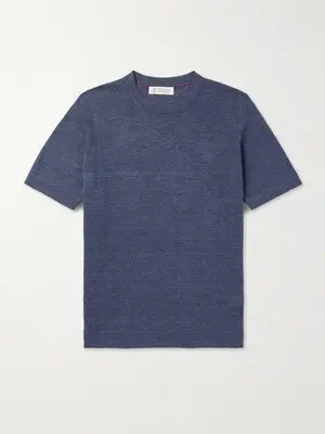 Brunello Cucinelli Linen And Cotton-blend T-shirt - Blue