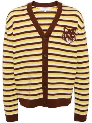 Maison Kitsuné Fox Head Intarsia Striped Cardigan - Green