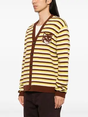 Maison Kitsuné Fox Head Intarsia Striped Cardigan