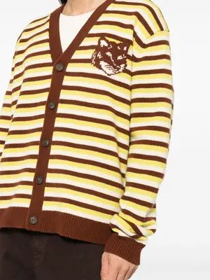 Maison Kitsuné Fox Head Intarsia Striped Cardigan
