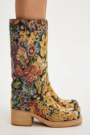 Jeffrey Campbell Whimsy Pull-on Boots - Olive Tapestry