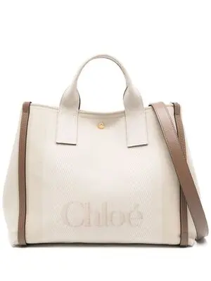 Chloé Carry Logo-embroidered Tote Bag - Neutrals