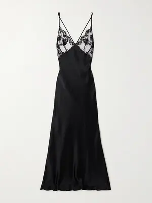 Kiki De Montparnasse Dominique Cotton-blend Lace And Silk Nightdress - Black