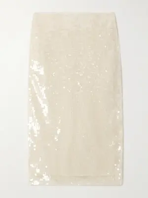 Stella McCartney Sequined Mesh Midi Skirt - Cream