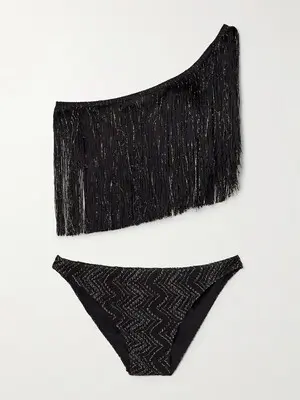 Missoni Fringed Striped Metallic Crochet-knit Bikini - Black