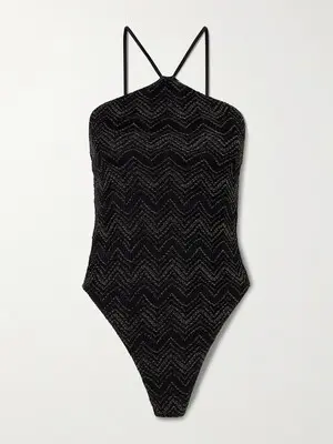 Missoni Striped Metallic Crochet-knit Swimsuit - Black