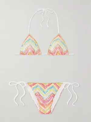 Missoni Striped Metallic Crochet-knit Triangle Bikini - Multi