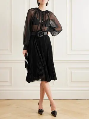 Dolce & Gabbana Satin-trimmed Belted Pleated Chiffon Midi Dress