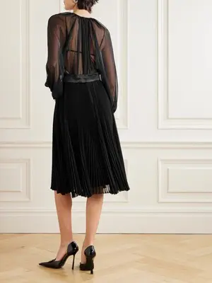 Dolce & Gabbana Satin-trimmed Belted Pleated Chiffon Midi Dress