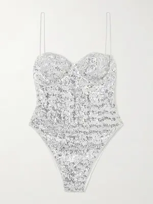 Oseree Sequined Jersey Balconette Bodysuit