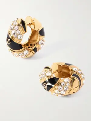 Valentino Garavani Tone, Crystal And Enamel Hoop Earrings - Gold
