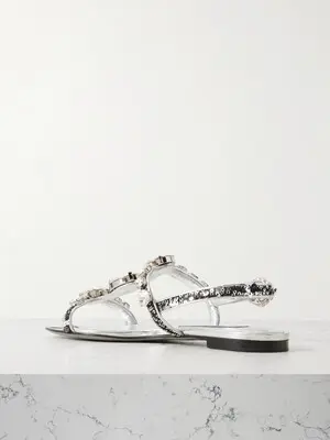 Dolce & Gabbana Bianca Embellished Metallic Leather Sandals
