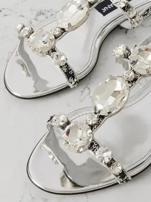 Dolce & Gabbana Bianca Embellished Metallic Leather Sandals