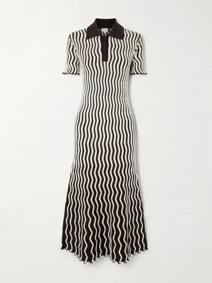 Bottega Veneta Striped Ribbed Wool Midi Dress - Multi