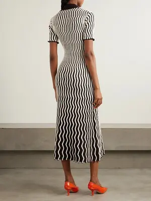 Bottega Veneta Striped Ribbed Wool Midi Dress - Multi